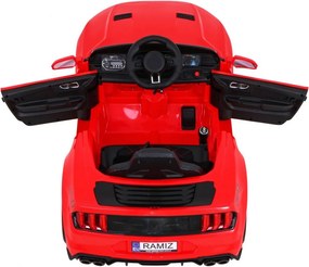 Ramiz Sportovní autíčko GT na baterie pro děti červené + dálkové ovládání + pomalý start + nosič zavazadel + MP3 LED