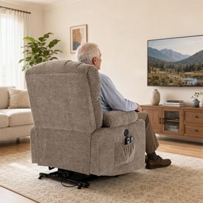 HOMCOM Televizní křeslo s pomocí při vstávání, elektrické relaxační křeslo s masáží a vyhříváním, funkce ležení, USB porty, hnědé