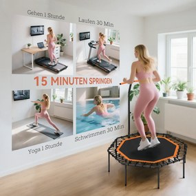SPORTNOW Fitness trampolína, tréninková trampolína s nastavitelnou rukojetí, stabilní a tichá, pro interiér, ocel, oranžová