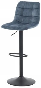 Židle barová, modrá sametová látka, černá podnož AUB-711 BLUE4