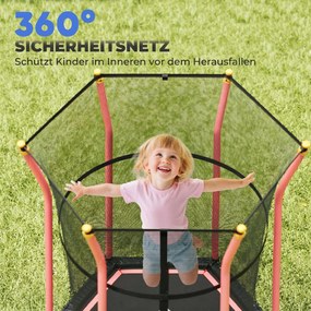 HOMCOM dětská trampolína Ø163,5 cm, vnitřní trampolína s ochrannou sítí, kryt okraje gumovým lanem, dětská trampolína do 50 kg, pro děti 3-10 let čer…
