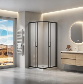 Erga Tucson, sprchový kout s posuvnými dveřmi 70(dveře) x 70(stěna) x 190 cm, 6mm čiré sklo, černý profil, ERG-S02-TUCSON-D070D070-CL-BK