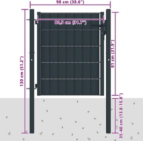 Plotová branka PVC a ocel 100 x 81 cm antracitová 145232