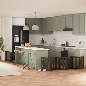 Zábrana pro psy s dvířky skládací 9 panelů černá 450 cm topol 3155653