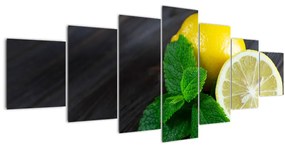 Obraz citrónů a máty na stole (210x100 cm)
