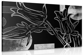 Obraz etno květy v černobílém provedení - 60x40 cm