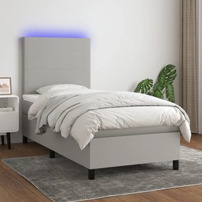 vidaXL Box spring postel s matrací a LED světle šedá 90x190 cm textil