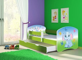 Dětská postel - Barevný sloník 2 160x80 cm + šuplík zelená