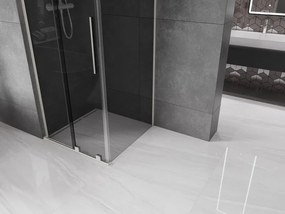 Mexen Velar L, sprchový kout s posuvnými dveřmi 110 x 110 cm, 8mm šedé sklo, broušená ocel, 871-110-110-43-97