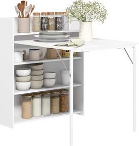 HOMCOM Skládací Jídelní Stůl pro 3 Osoby s 4 Policemi, Moderní Skládací Jídelní Stůl pro Malé Prostory, Kuchyň, 80 x 90 x 93 cm, Bílý | Aosom