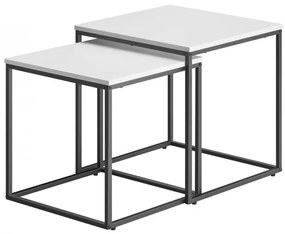 Set dvou čtvercových konferenčních stolků - bílé (černé nohy)