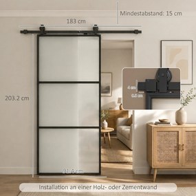 HOMCOM Posuvné Dveře s Hardwarem - Skleněné Posuvné Dveře s Mechanismem Tichého Zavírání pro Koupelnu, Obývací Pokoj a Kuchyni 91,4x203,2 cm Černé