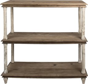 Bílo-hnědý antik dřevěný konzolový stolek / regál Bookrino - 110*40*113 cm