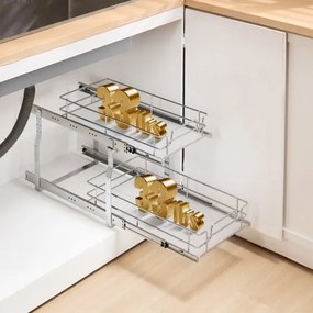 2-vrstvá drátěná výsuvná skříňka pod dřez Organizér 30,5 × 53,3 cm zásuvkový koš