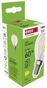 Emos lighting LED žárovka Filament Mini Globe / E14 / 5,9 W (60 W) / 806 lm / neutrální bílá 1525731450