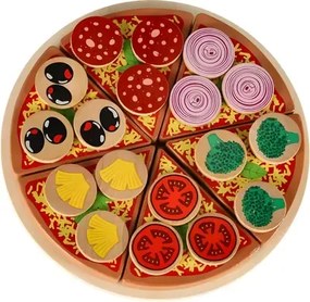 KIK Dřevěná pizza s příslušenstvím / Hra na vaření / 27 dílků / dřevo
