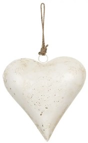 Závěsná plechová dekorace bílé srdce – 21x6x21 cm