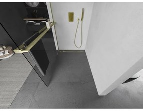 Mexen Kioto+, sprchová zástěna Walk-In s poličkou a věšákem 95 x 200 cm, 8mm čiré sklo, zlatý matný profil, 800-095-121-55-00
