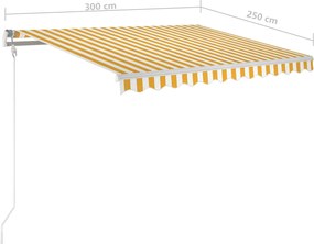 vidaXL Marketos Automatická markýza LED a senzor větru 300 x 250 cm žlutá/bílá