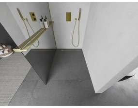 Mexen Kioto+, sprchová zástěna Walk-In s poličkou a věšákem 120 x 200 cm, 8mm sklo vzor zrcadlo, zlatý matný profil, 800-120-121-55-50