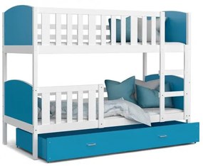 DOBRESNY Dětská patrová postel TAMI 80x190 cm s bílou konstrukcí v modré barvě