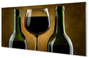 Obraz na skle 2 láhve sklenice na víno 125x50 cm