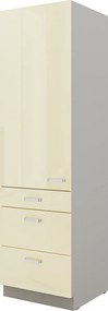 KARMEN | vysoká skříňka 60 DKS-210 3S1F potravinová | UNI DVÍŘKA | 60 cm | PREMIUM BOX | světle šedá/krémová lesk