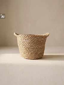 Sinsay - Pletený úložný koš s uchy - béžová