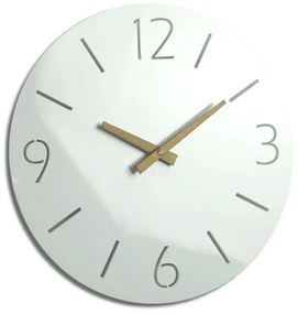 Bílé nástěnné hodiny do ložnice s dřevěnými ručičkami