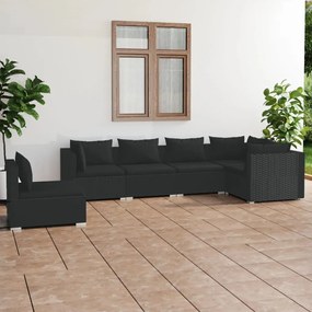 vidaXL 6dílná zahradní sedací souprava s poduškami polyratan [3102321] Barva: Černá
