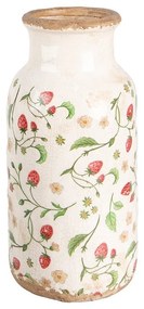 Béžová keramická váza s jahůdkami Wild Strawberries L - Ø 15*32 cm
