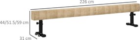 HOMCOM Domácí umělecké gymnastické laťky s nastavitelnou výškou, koly a protiskluzovými nohami, pro děti od 6 let, 226x31x59cm, Hnědá