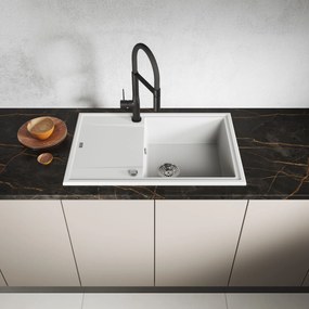 Laveo Megalo, 1-komorový granitový dřez 780x500x185 mm, bílá, LAV-SBE_611T