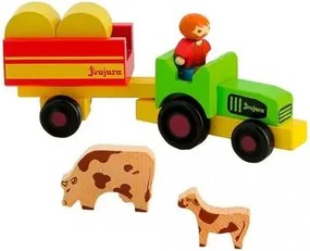 Jeujura  Dřevěné figurky ke stavebnicím Farmář s traktorem 7 dílů / od