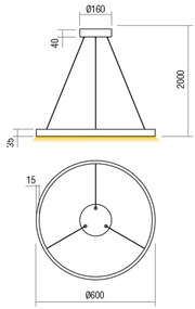 Redo 01-2866 závěsné LED svítidlo stmívatelné Febe matně zlaté, 37W, 4000K, ø60cm