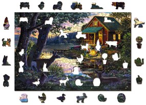 Puzzle woden city dřevěné puzzle večer v domě u jezera 2v1, 505 dílků eko