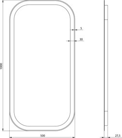 Sapho MANOR zrcadlo s LED osvětlením 50 x 100 cm