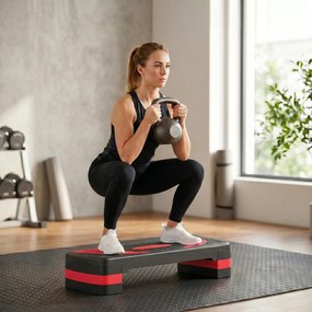 HOMCOM Aerobní stepper, výškově nastavitelné, pro vnitřní i venkovní použití, nosnost až 150 kg, 80 x 31 x 10-20 cm, Červený