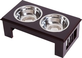 PawHut Zvedená Krmící Stanice pro Psí Misky se 2 Miskami - Miska na Vodu 2 x 900 ml Nerezové Misky pro Krmení pro Malé Psy a Kočky Espresso | Aosom