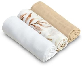 Mušelínové měkké plenky LUX, 3ks, Květy, bílá/béžová/se vzorem