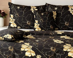 Matějovský Povlečení GLORIA, černo-zlaté květiny, bavlněný MAKO satén, digitál, 140x220cm + 70x90cm