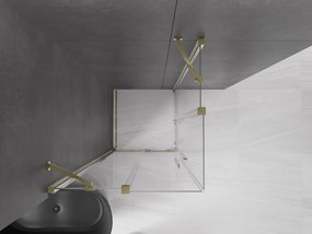 Mexen Velar Duo, sprchový kout s posuvnými dveřmi 80(dveře) x 80(dveře) cm, 8mm čiré sklo, zlatý lesklý profil, 871-080-080-02-50