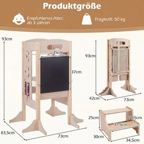 Costway Skládací výuková věž 3 ve výukové židli 1 Montessori s tabulí, ochranou