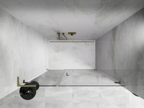 Mexen Lunar-B, L výklopné pravé sprchové dveře 150 cm, 8mm čiré sklo, zlatý matný profil, 832SL-150-050-55-00-P