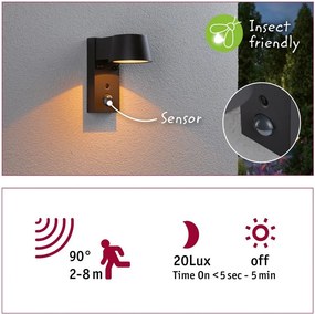 P 94714 LED venkovní nástěnné svítidlo Smart Home Zigbee Capea pohybové čidlo neláká hmyz IP44 96x153mm CCT 6W 230V 98° antracit - PAULMANN