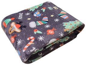 Vánoční deka z mikrovlákna JINGLE SANTA šedá 150x200 cm