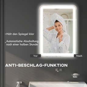 HOMCOM kleankin koupelnové zrcadlo LED 50 x 70 cm se 3 barvami světla a dotykovým spínačem, IP44, automatická ochrana proti zamlžení, paměťová funkce…