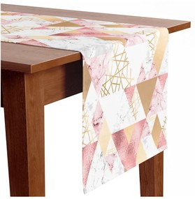 Běhoun na stůl Geometrický patchwork - kompozice trojúhelníků s motivem mramoru a zlata
