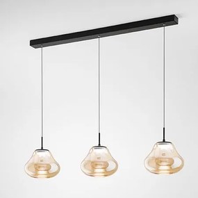 Fabas luce Fabas Deva, závěsné svítidlo na liště z jantarového skla, 3x14W LED 2700/3000/4000K krokové stmívání, délka 105cm