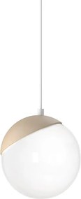 Závěsné svítidlo Sfera, 1x bílé skleněné stínítko, w/dřevo
